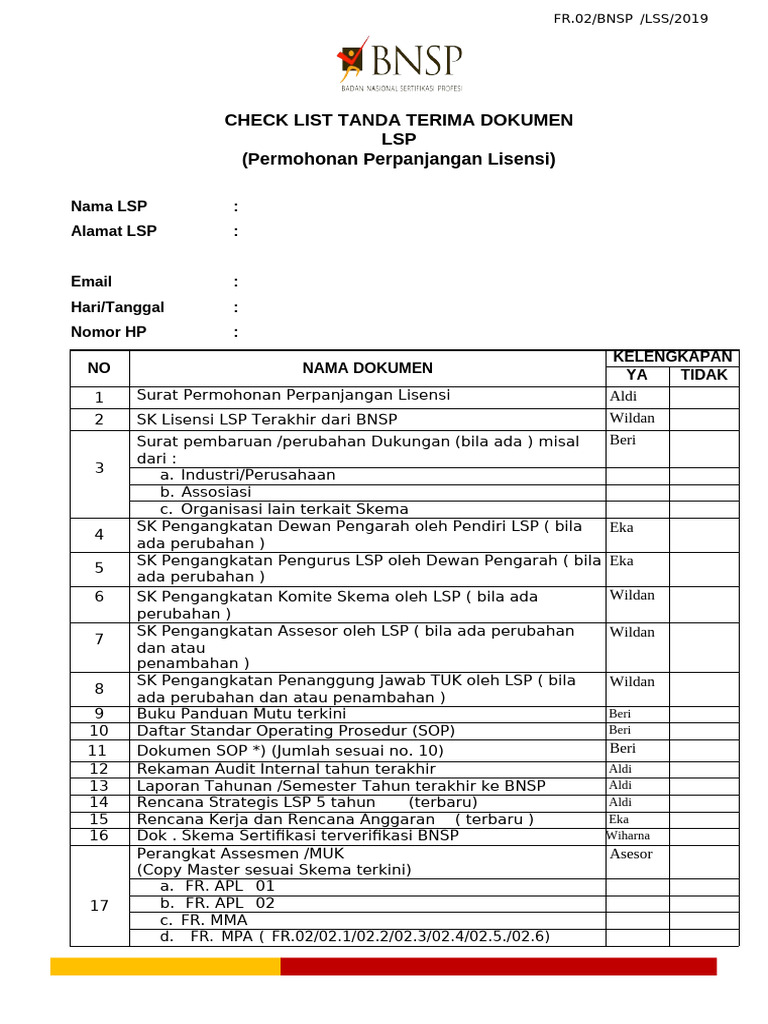 Ceck List Kelengkapan Dokumen Relisensi | PDF | Komputer