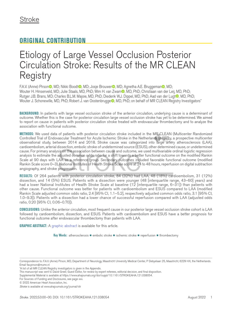 Etiology of Post Circ LVO Most Commonly Large Artery MR CLEAN Stroke ...