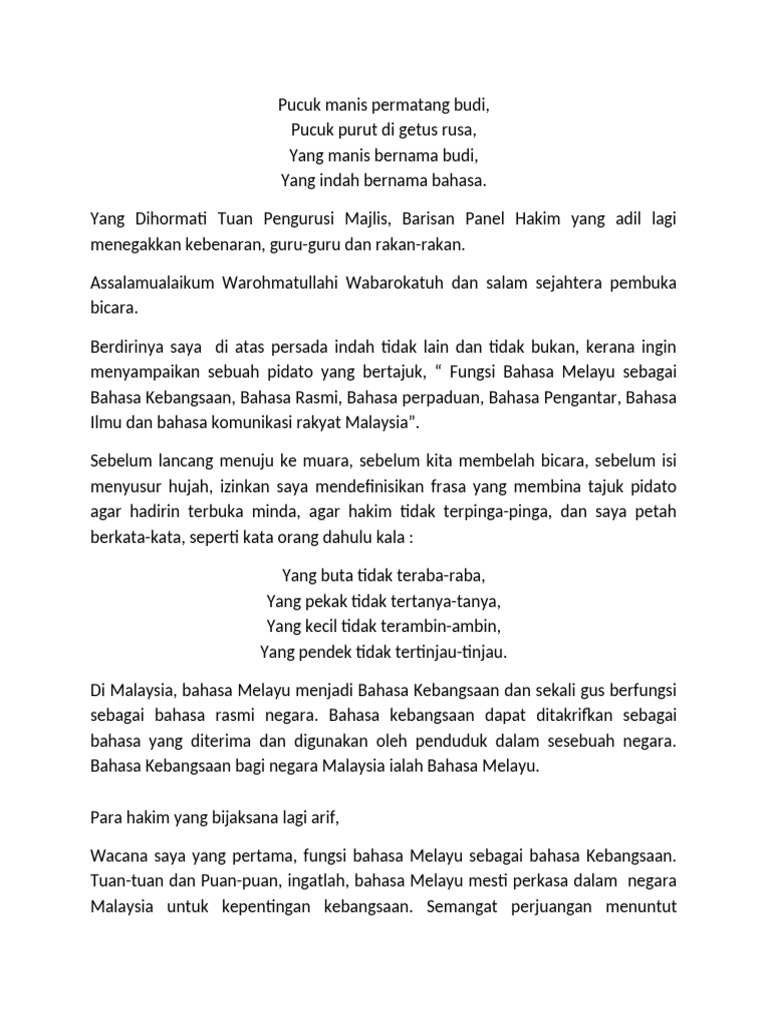 Teks Pidato Bahasa Melayu | PDF