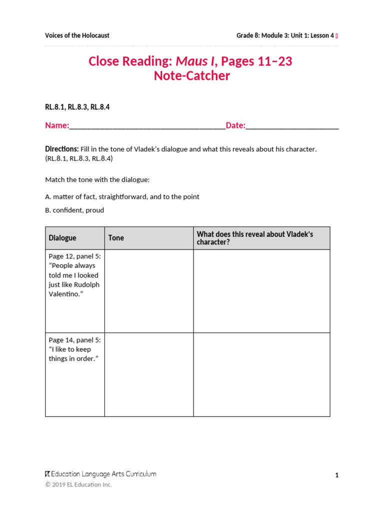 G8M3U1L04 - ModuleLessons ELL B Notecatcher Read - ELL | PDF | Language Arts & Discipline