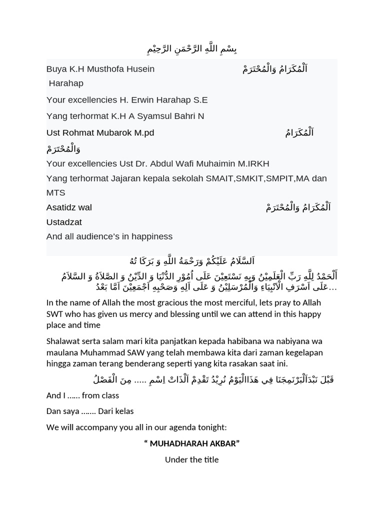 Teks MC Muhadharah | PDF | Agama & Spiritualitas