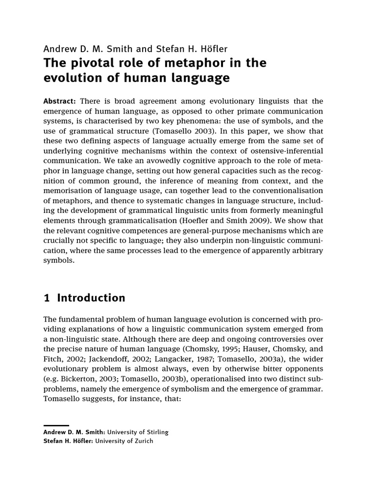 2015 - The Pivotal Role of Metaphor in The Evolution of Human Language ...