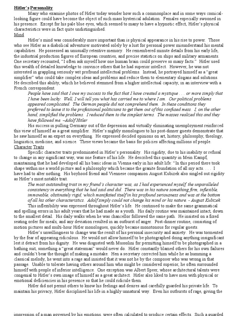 Hitler's Personality Traits Analysis | PDF | Adolf Hitler | Unrest
