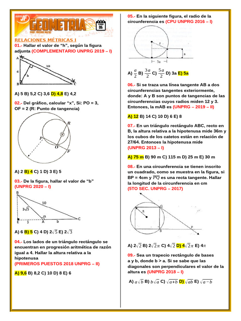 Geometria Preu Semana 6 Ciclo 2024 II | PDF | Triángulo | Tangente