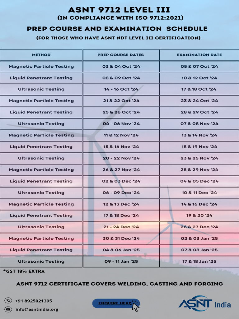 ASNT 9712 Level III Exam Schedule 2025 | PDF | Nondestructive Testing ...