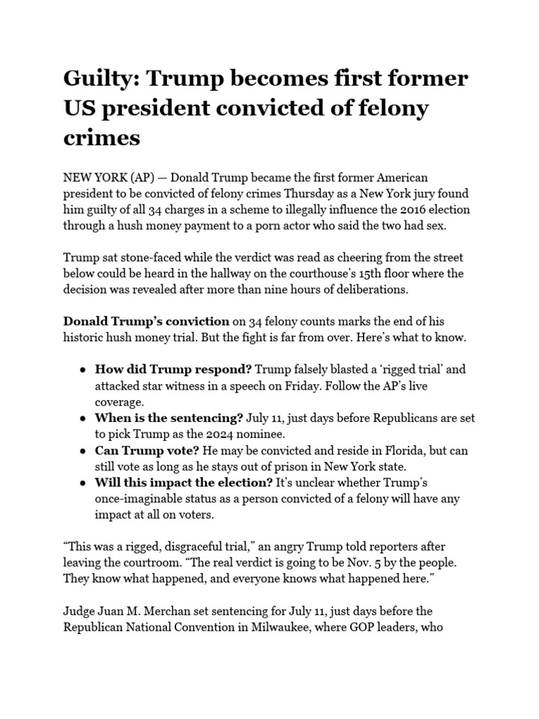 Guilty - Trump Becomes First Former US President Convicted of Felony ...