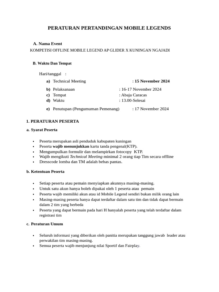 Peraturan Turnamen Mobile Legend | PDF
