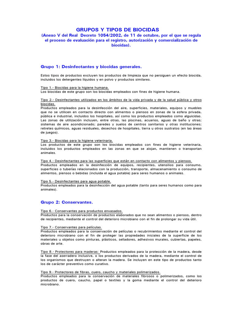 Clasificación de Biocidas por Tipos | PDF | Agua | Higiene