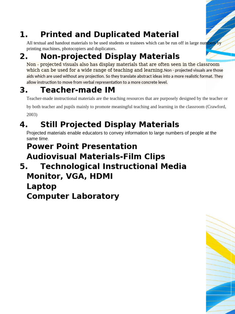 Types of Instructional Materials Explained | PDF