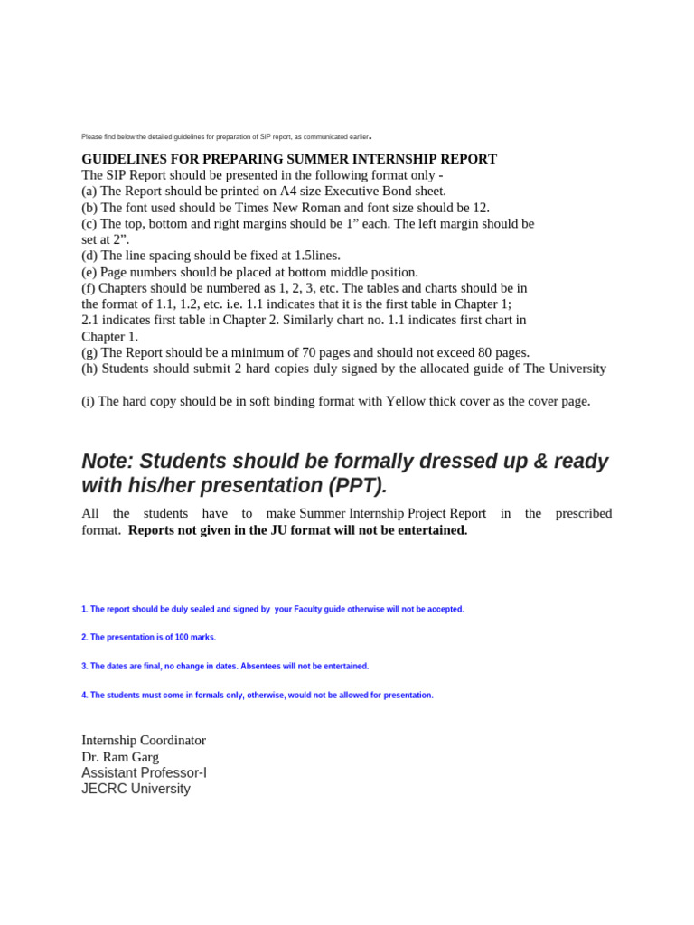 SIP Report Preparation Guidelines | PDF