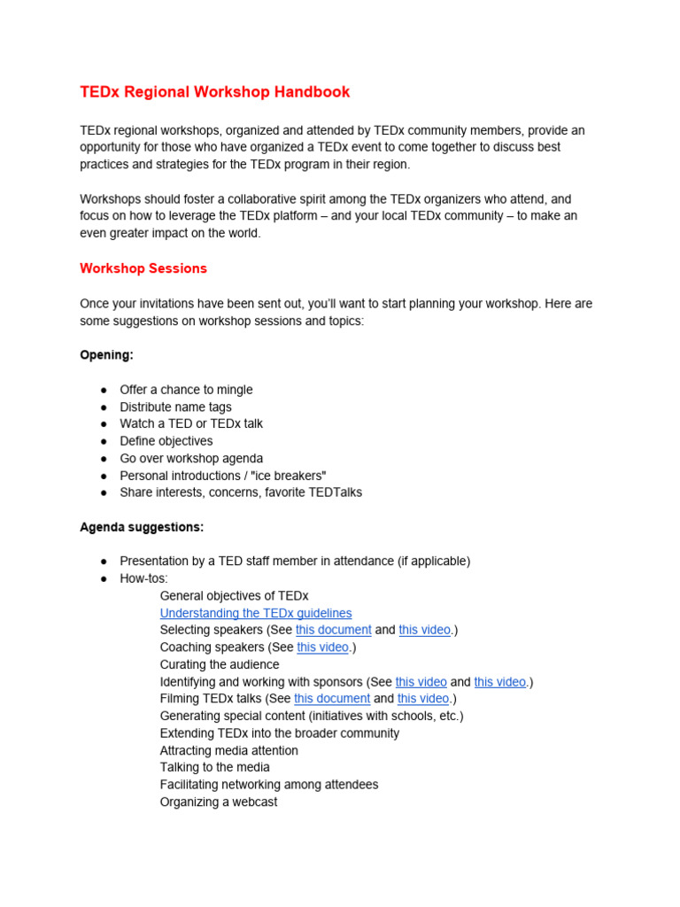 TEDx Regional Workshop Guide | PDF | Human Communication