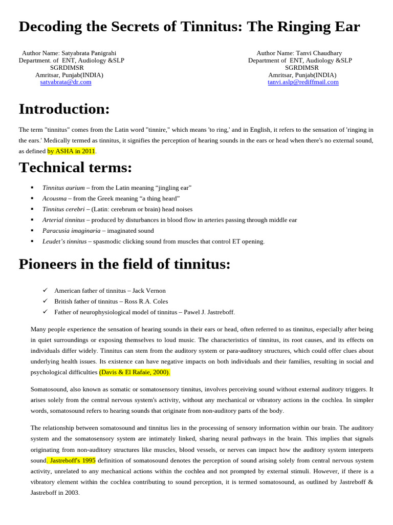 Decoding The Secrets of Tinnitus The Ringing Ear 2 1 | PDF | Tinnitus | Cognitive Behavioral Therapy