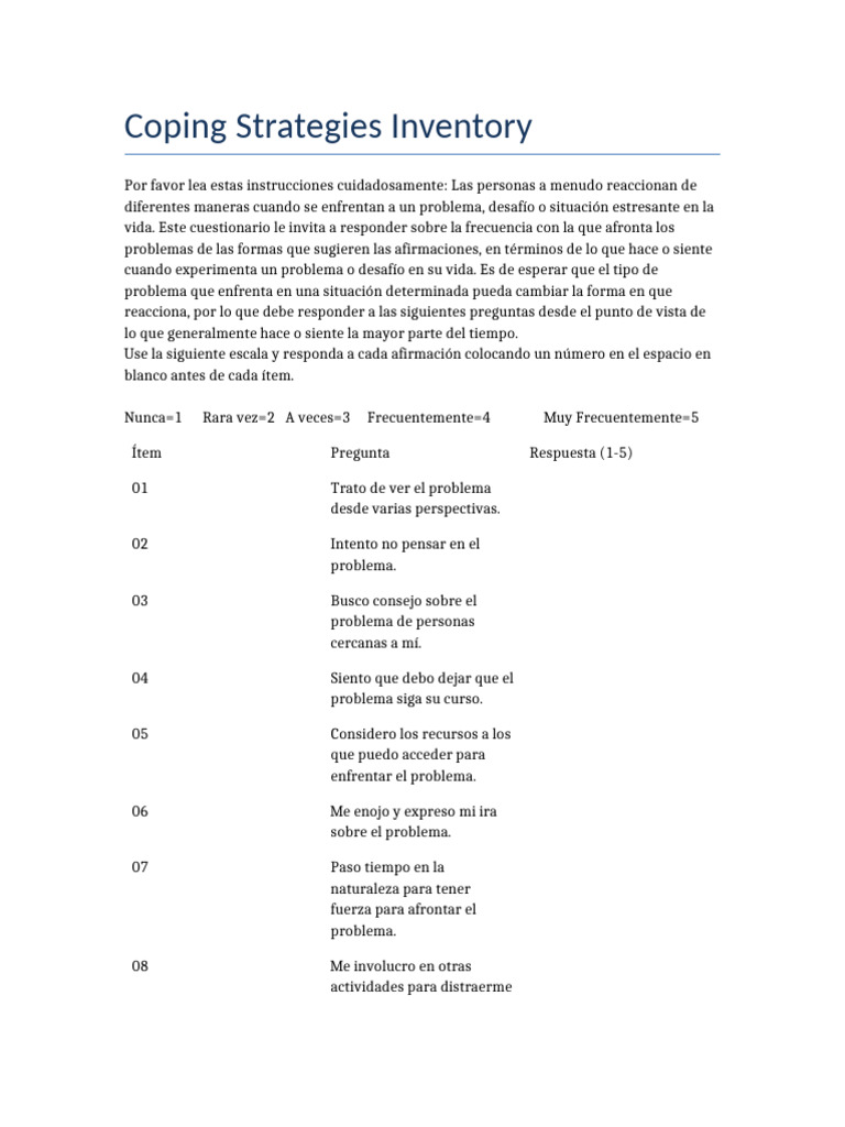 Coping Strategies Inventory | PDF | Ira