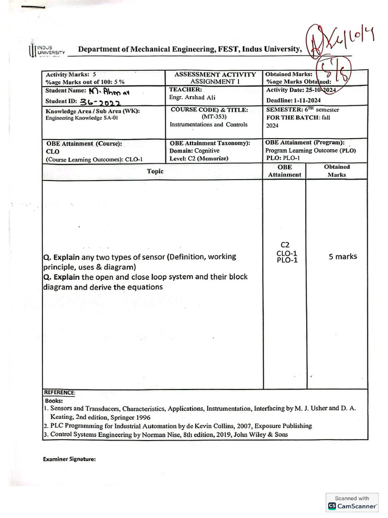 Instrumentation Ass No. 1 | PDF