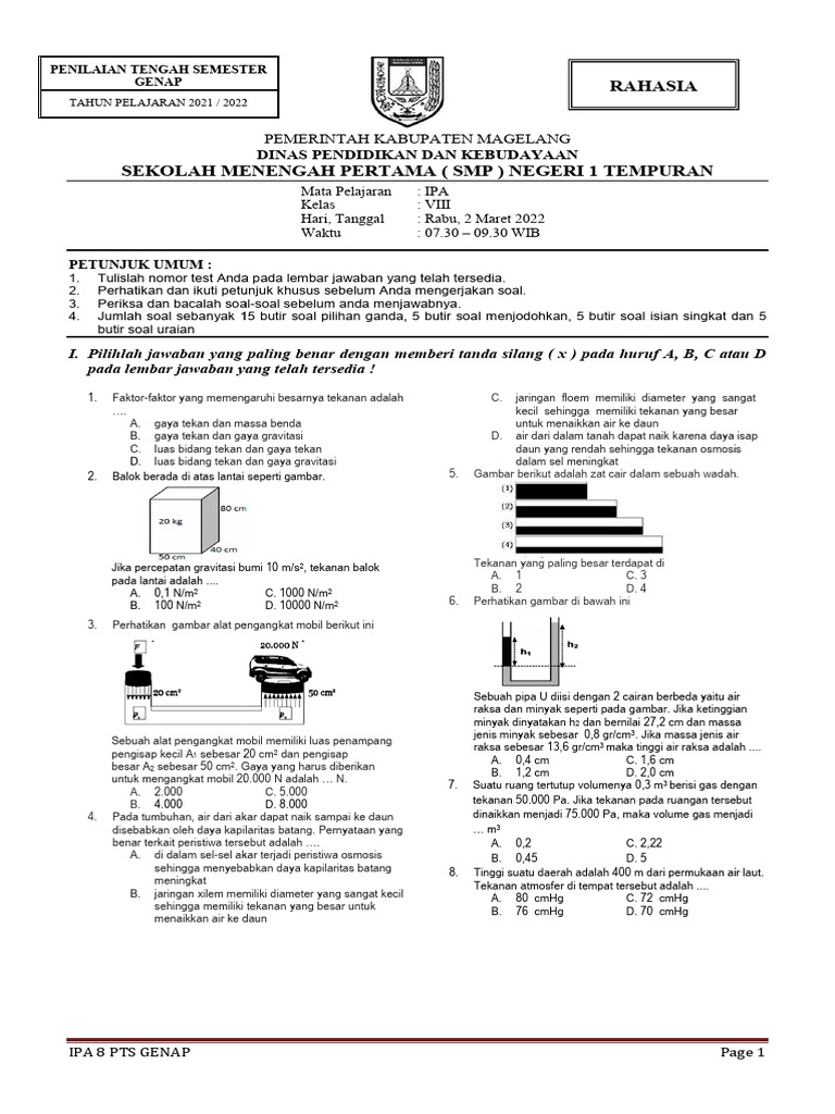 Soal PTS Ipa Kelas 8 | PDF
