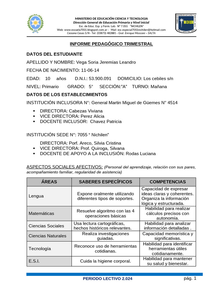 Modelo de Informe Pedagogico Trimestral-1-1 | PDF | Maestros ...