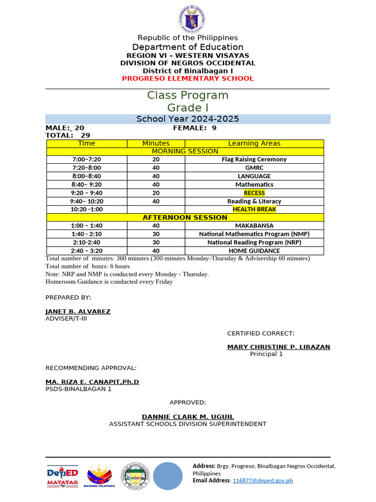 CLASS-PROGRAM-GRADE-I | PDF