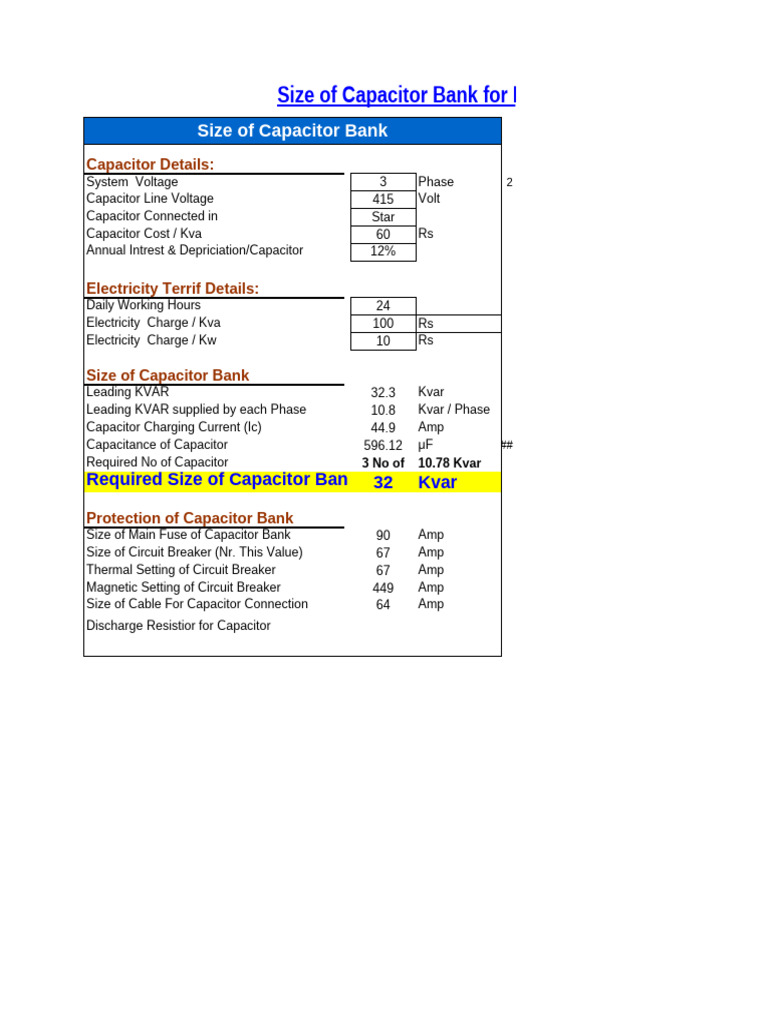 Capacitor Sizing for Power Factor Correction | PDF | Capacitor | Electrical Components