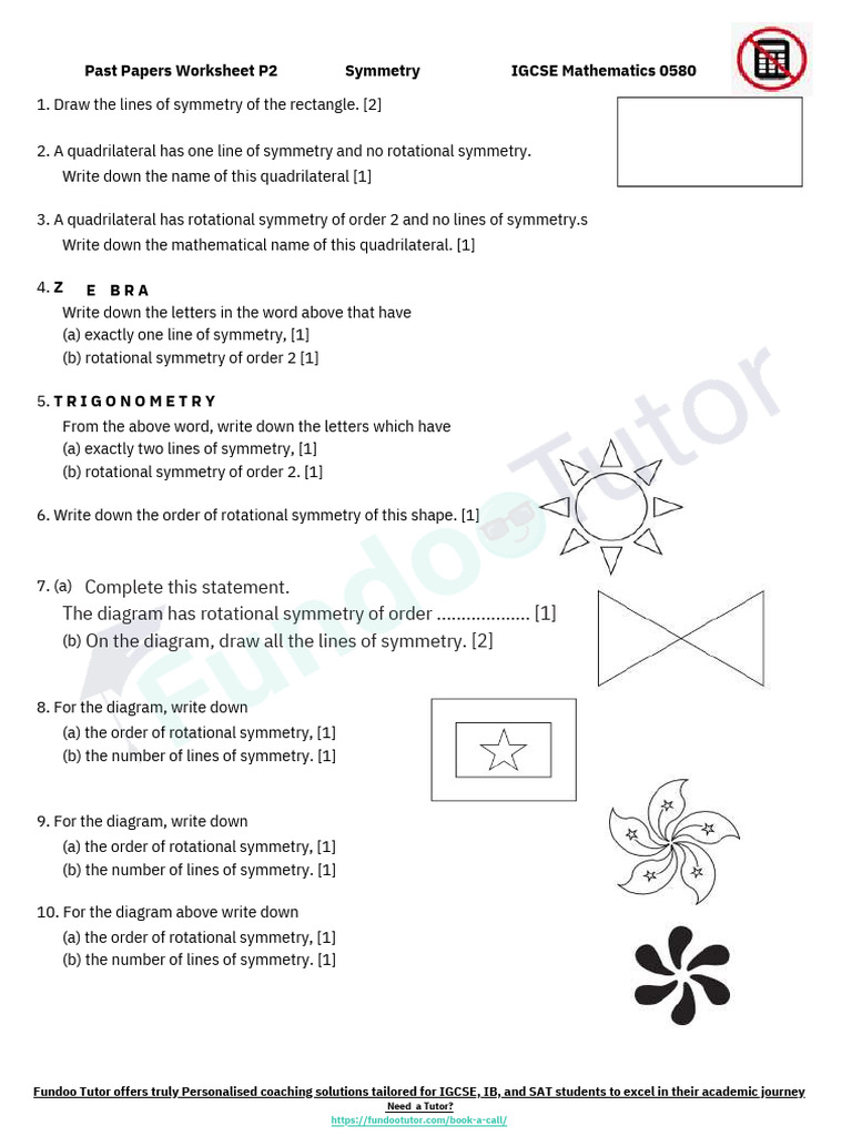 IGCSE Math 0580 Symmetry Past Paper Worksheet P2 | PDF | Rectangle | Elementary Geometry