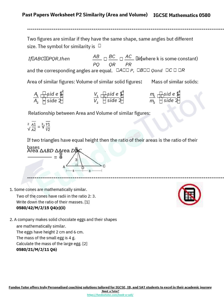 IGCSE Math 0580 Similarity Volume and Area Past Papers Worksheet P2 | PDF | Area | Shape
