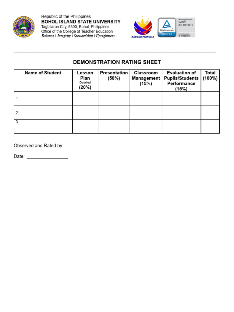 Rating Sheet For Demonstration | PDF | Career & Growth