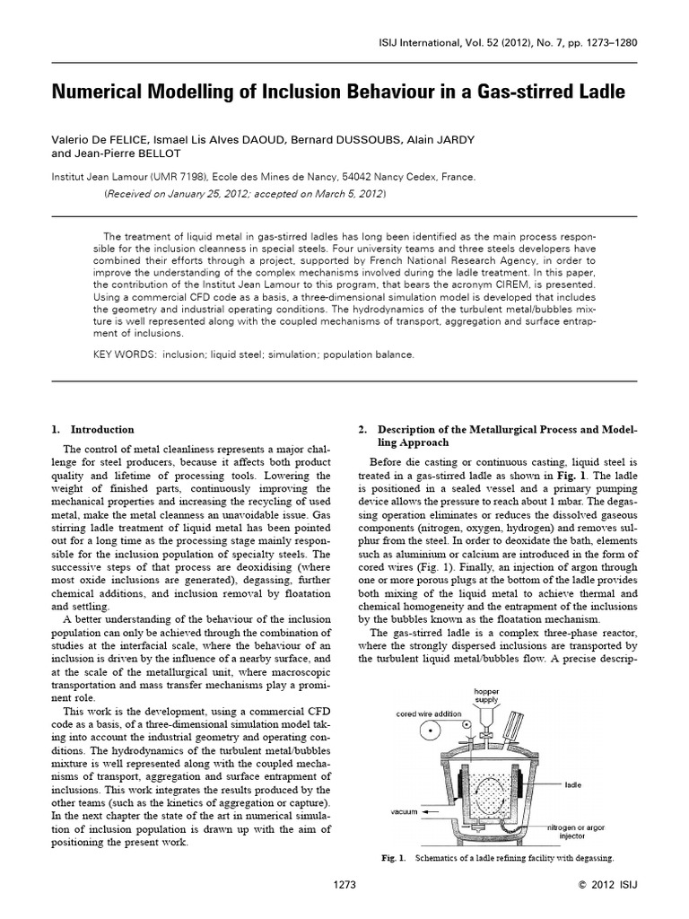 Numerical Modelling of Inclusion Behaviour in A Gas-Stirred Ladle | PDF | Liquids | Gases