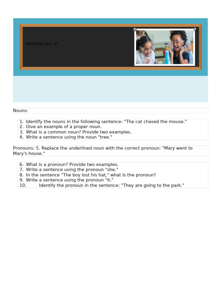 Nouns and Pronouns Worksheet for 5th Grade | PDF