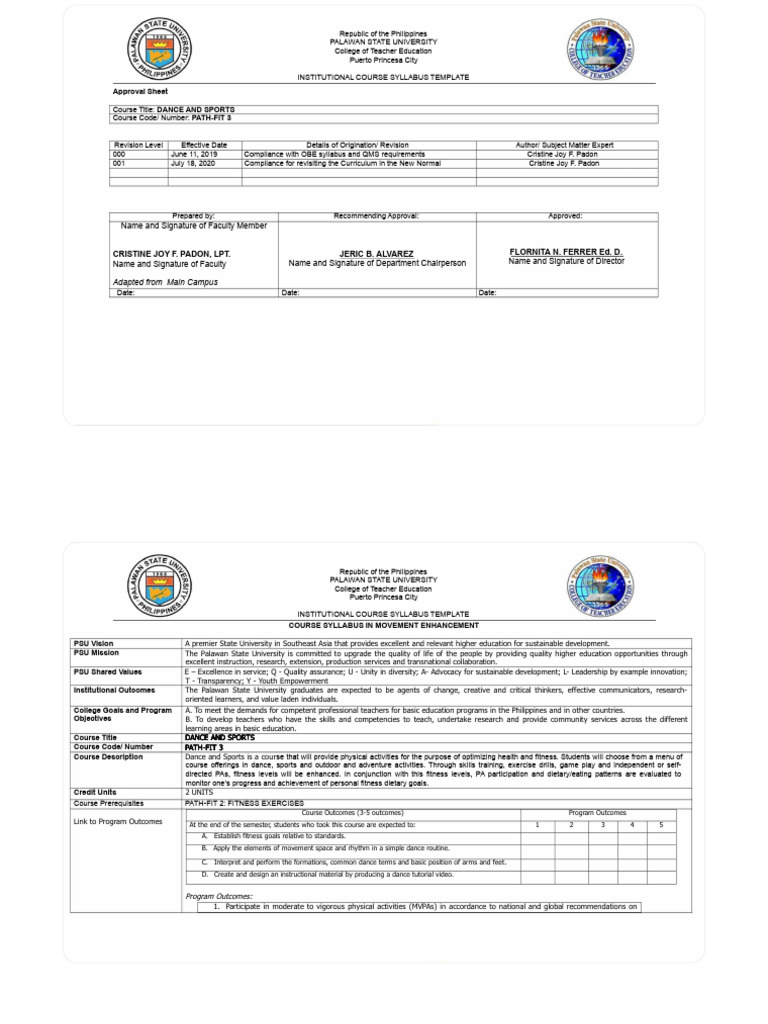 PATH-FIT 3 Dance and Sports Syllabus | PDF | Dances | Physical Education