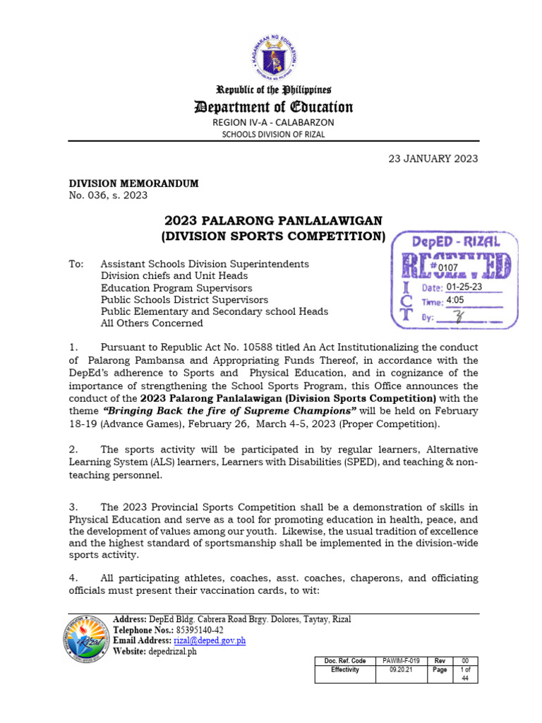 DepEd Division Memorandum No. 036, S. 2023 | PDF