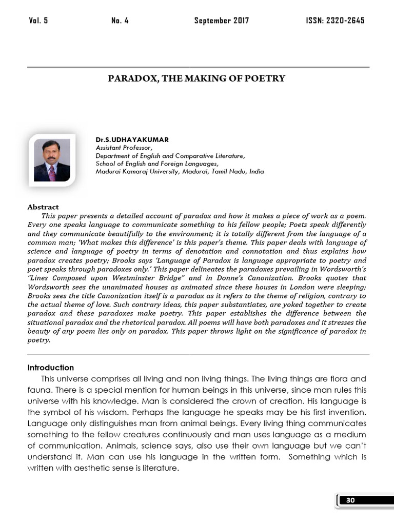 The Role of Paradox in Poetry | PDF | Poetry