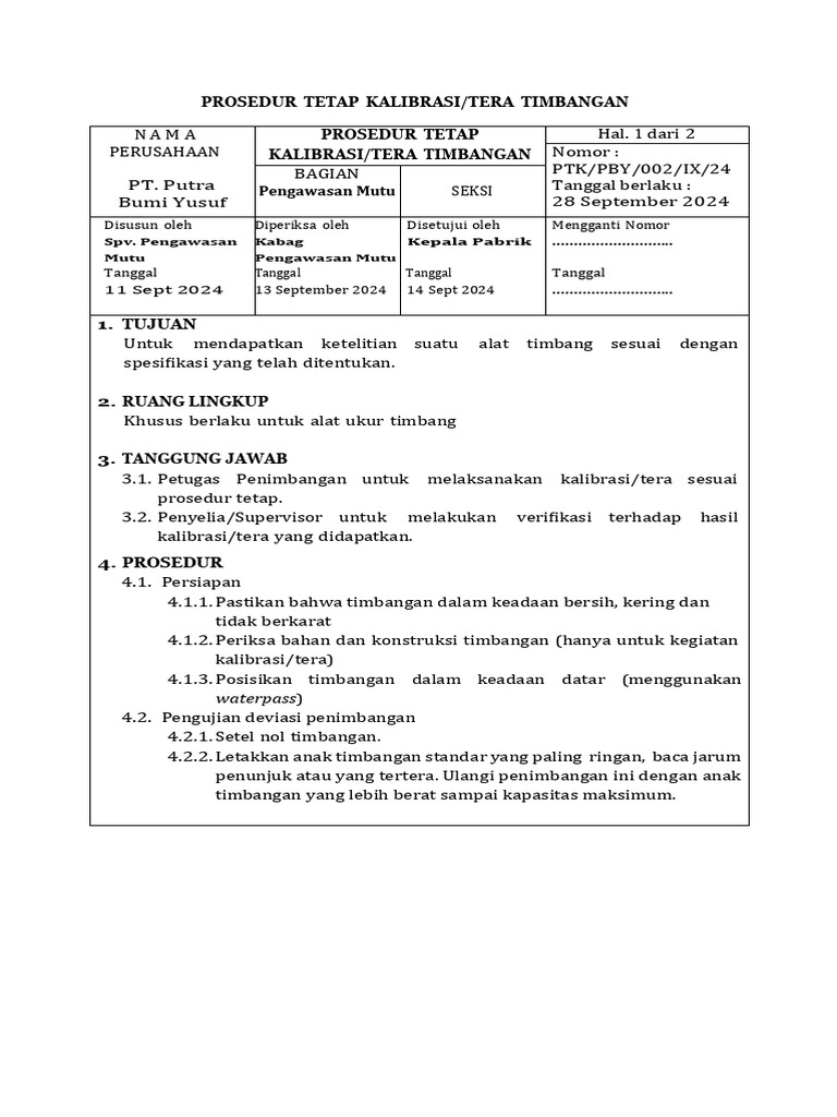 4.1 Protap Kalibrasi Peralatan Dan Catatannya | PDF | Griya & Taman