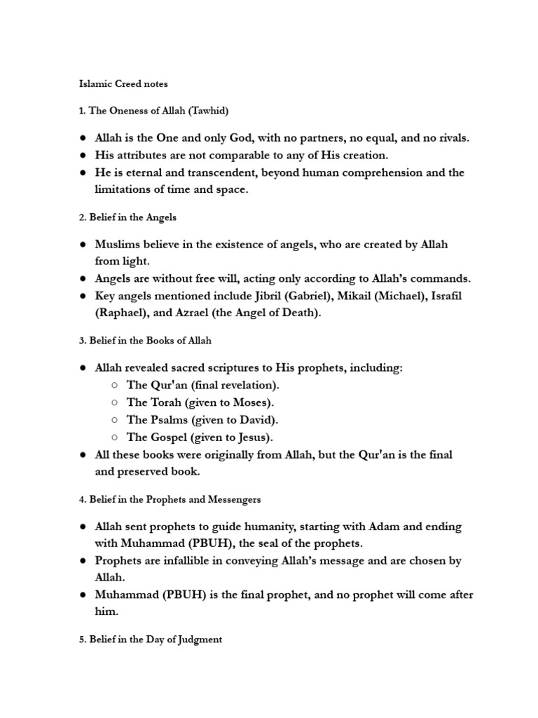 Islamic Creed notes | PDF | God In Islam | Prophets And Messengers In Islam