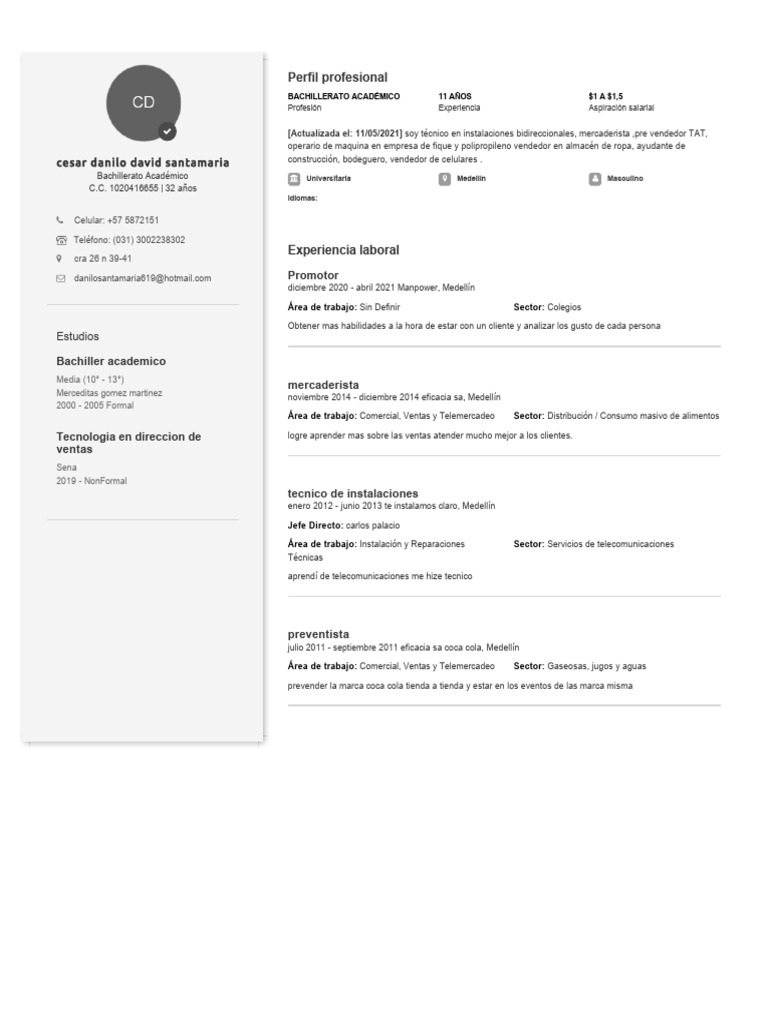 Perfil Profesional de Danilo David Santamaría | PDF | Negocios ...