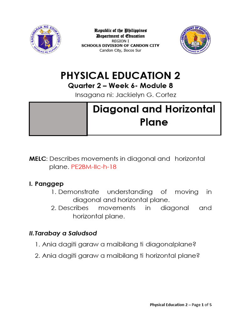 PE-2 Q2 W6 M8 LDS Diagonal-And-Horizontal-Plane RTP | PDF | Limbs ...