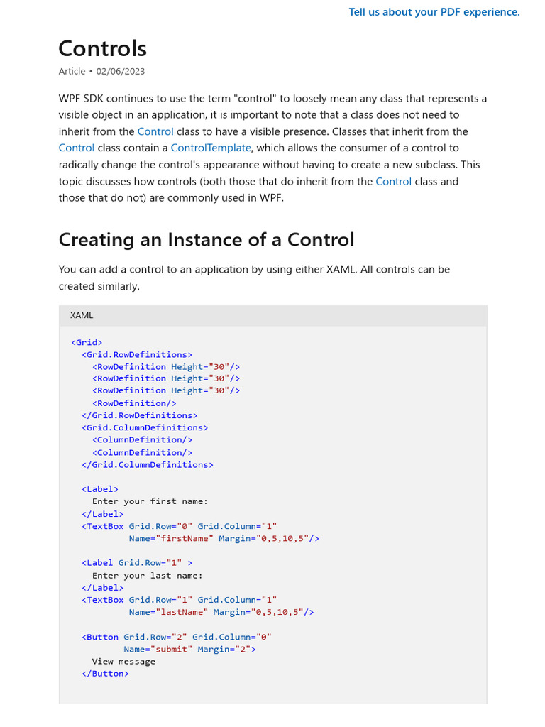 Dotnet Desktop WPF Controls Netframeworkdesktop 4.8 | PDF | Windows Presentation Foundation ...