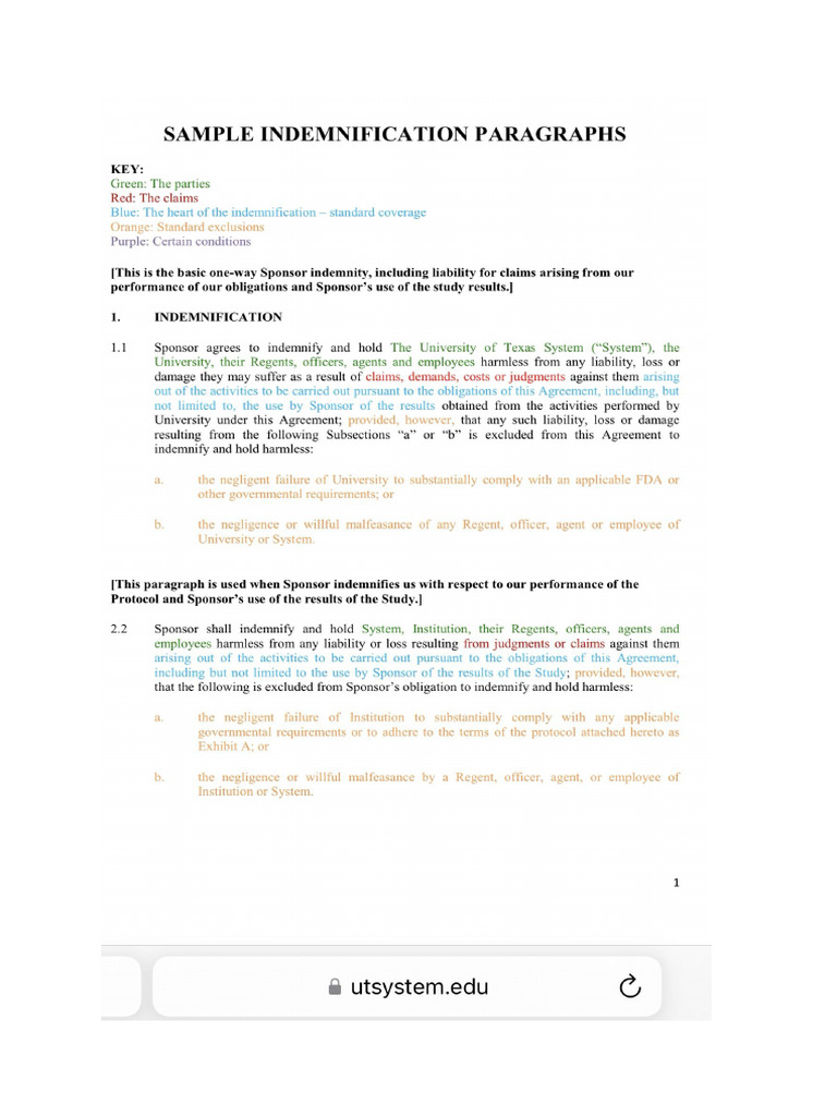 Sample Indemnity Clause 1729238598 | PDF