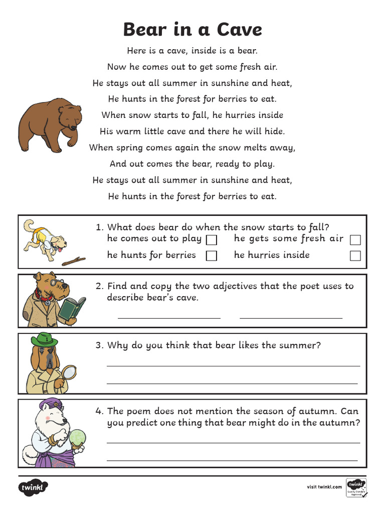 Bear in A Cave Reading Text | PDF