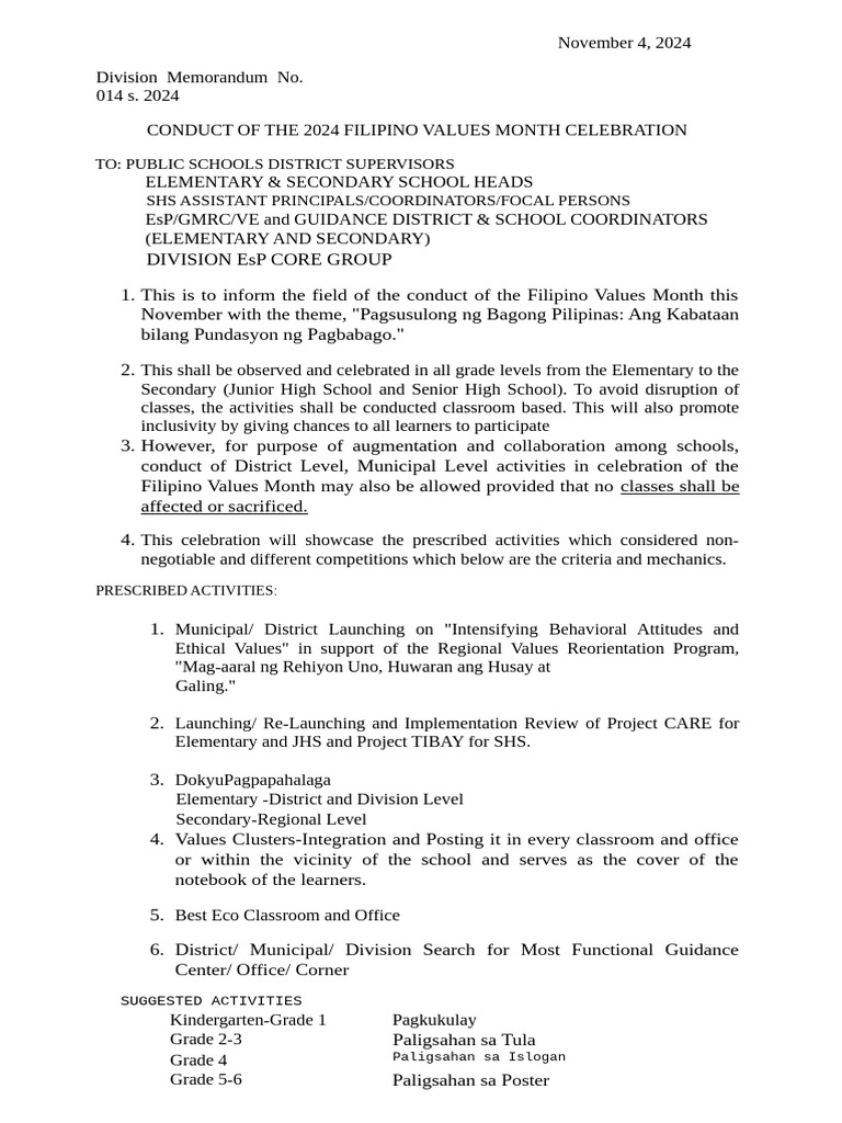 DM No. 619 S. 2024 Conduct of The 2024 Filipino Values Month ...