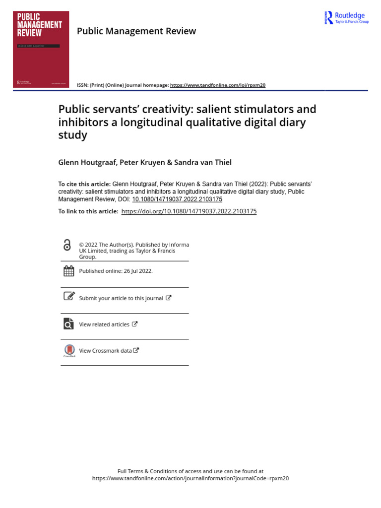 Public Servants Creativity Salient Stimulators and Inhibitors A Longitudinal Qualitative Digital ...