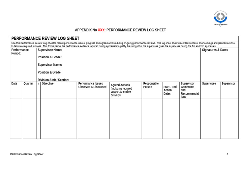 Performance Review Log Sheet | PDF