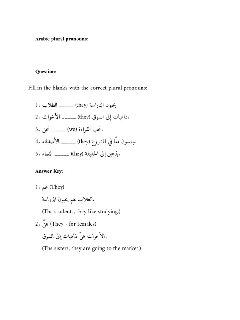 Arabic Plural Pronouns | PDF