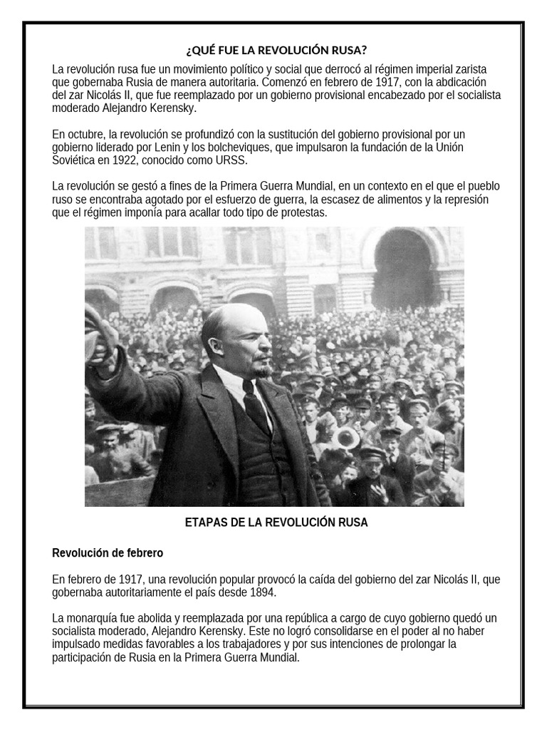 La Revolución Rusa: Causas y Consecuencias | PDF | revolución rusa ...