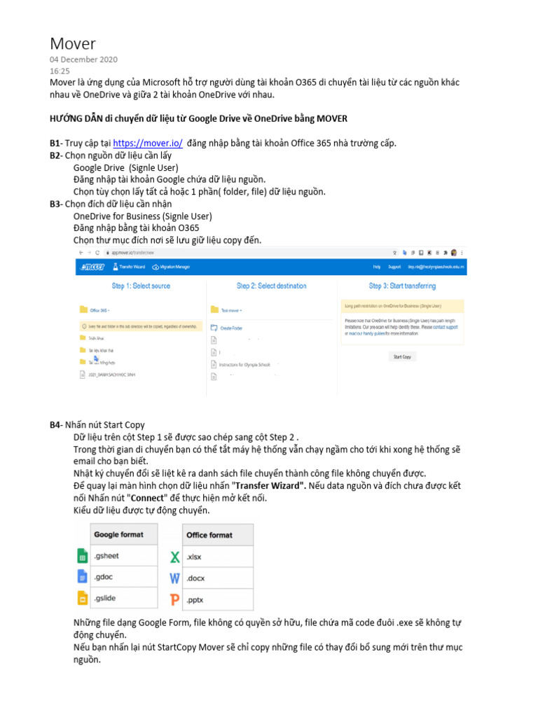HD sử dụng Mover để di chuyển tài liệu từ Drive sang OneDrive | PDF