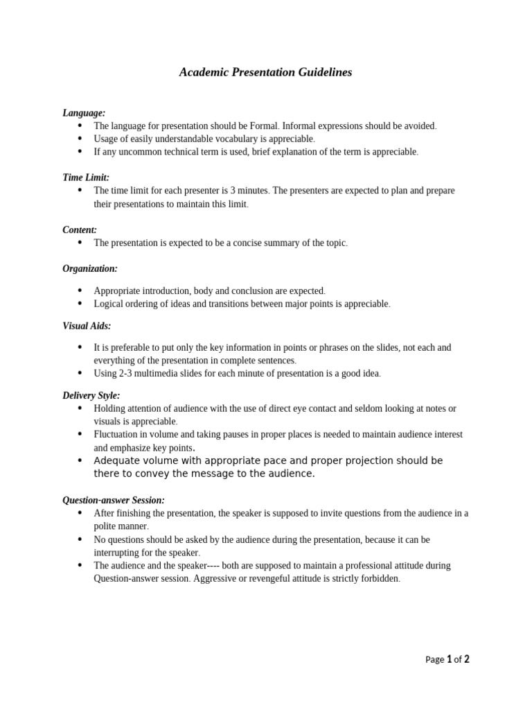 Academic Presentation Guidelines | PDF | Human Communication ...