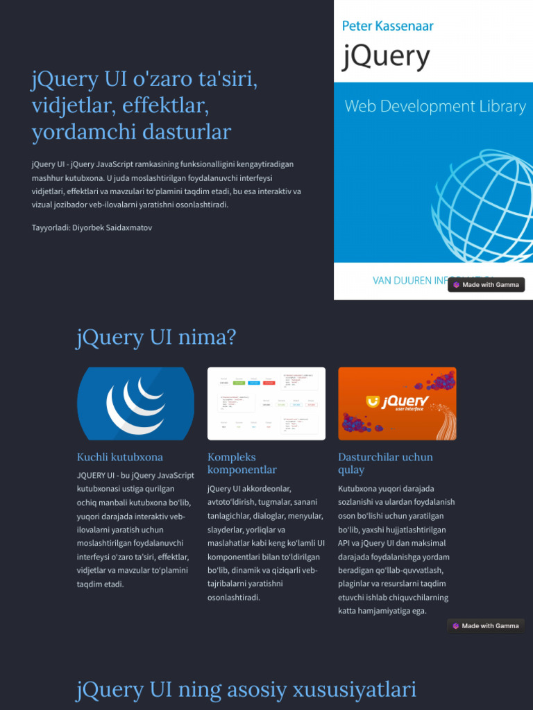 Jquery UI Ozaro Tasiri Vidjetlar Effektlar Yordamchi Dasturlar | PDF