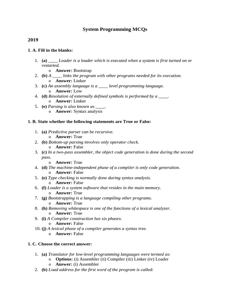 System Programming MCQs | PDF | Assembly Language | Parsing
