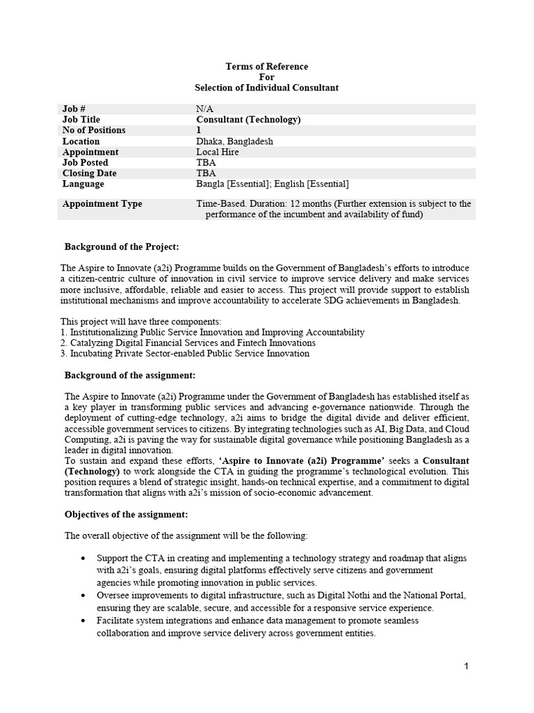 ToR IC GoB Consultant (Technology) | PDF | Governance | Computer Security