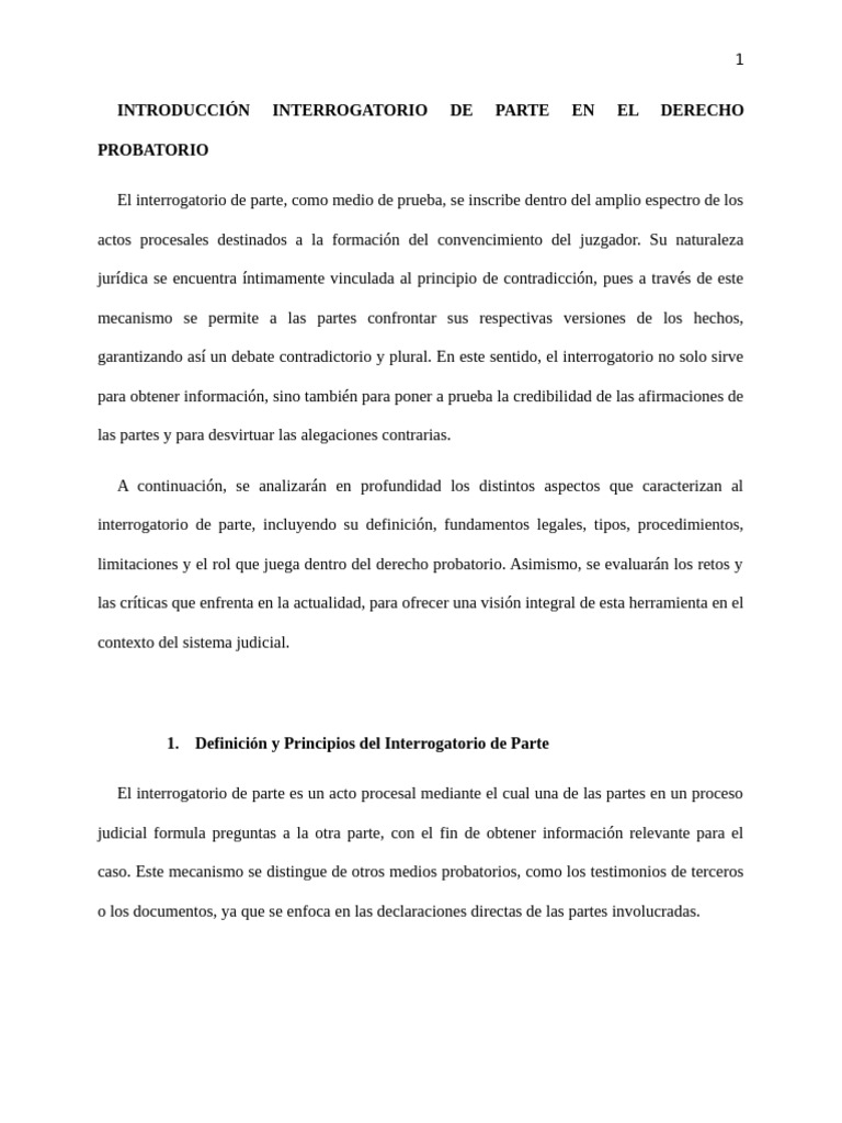 Introducción Interrogatorio de Parte en El Derecho Probatorio | PDF ...