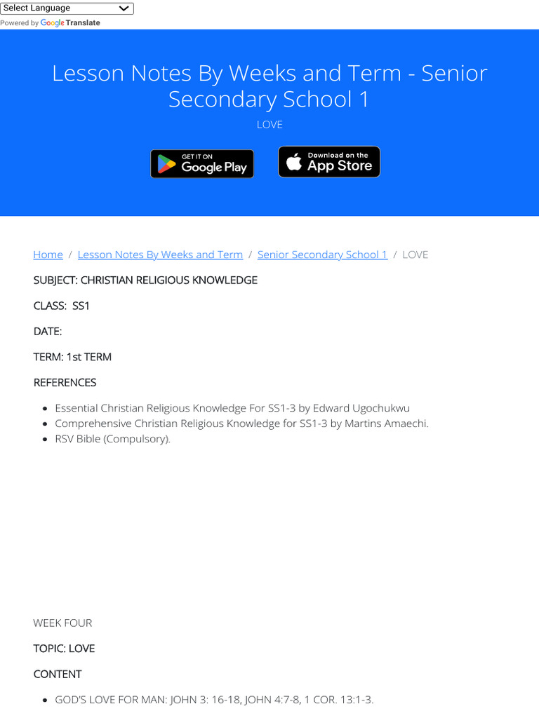 v1 Senior Secondary School 1 Lesson Notes For Senior Secondary 1 1st ...
