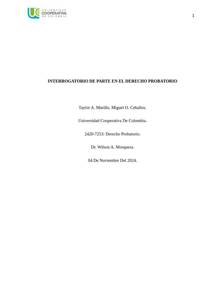 Interrogatorio de Parte en El Derecho Probatorio | PDF | Testimonio ...